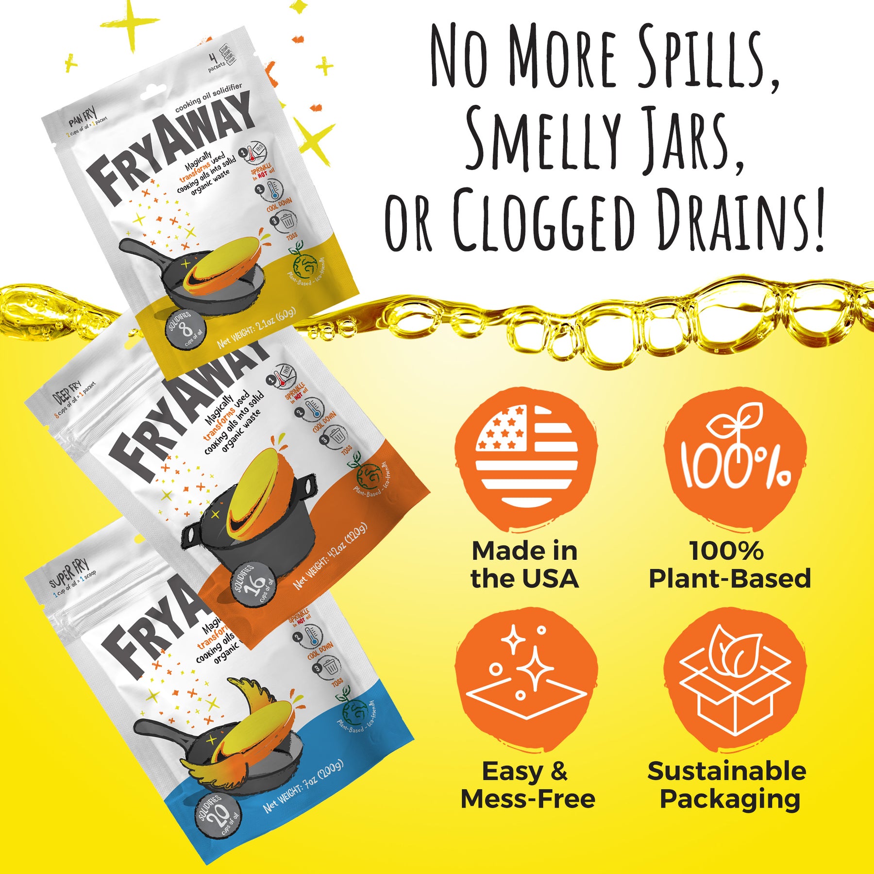 FryAway Pan Fry Bundle of 4 : Simplify Cleanup with Cooking Oil Solidifier